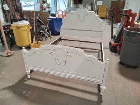 Antique White Solid Wood Bed Frame (Full Size) - Construction Junction