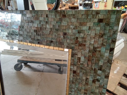 Bevelled Glass Mirror - with Green Tile Frame Edges - Construction Junction