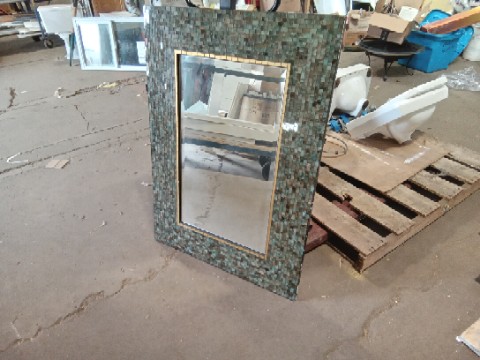 Bevelled Glass Mirror - with Green Tile Frame Edges - Construction Junction