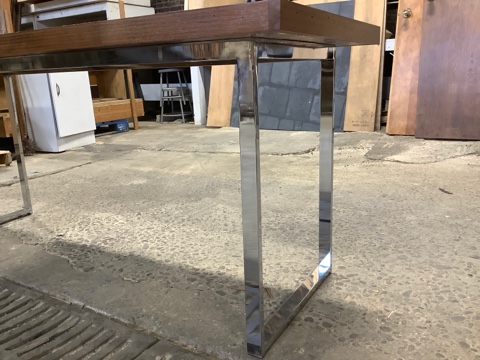 CJ Made Item - Planed Stave Core Door Table w/Metal Base Knotty Pine ...