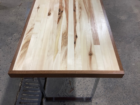 CJ Made Item - Planed Stave Core Door Table w/Metal Base Knotty Pine ...