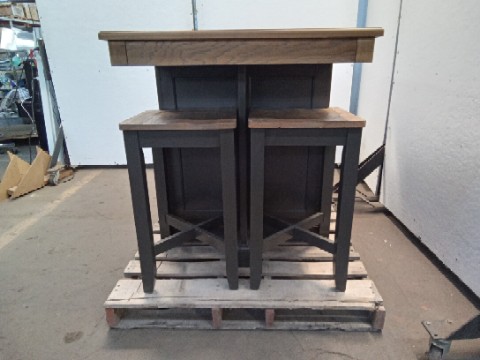 Dining Set - Wood/Grey Hightop Table W/Barstools - Construction Junction