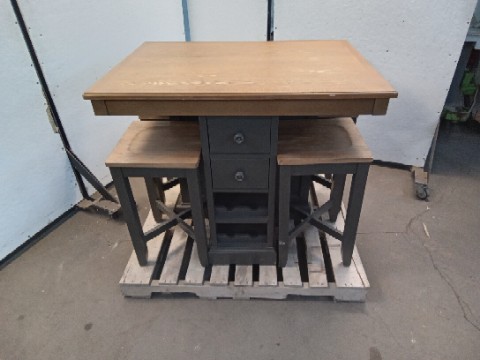 Dining Set - Wood/Grey Hightop Table W/Barstools - Construction Junction