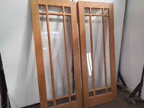 Door Interior French - Oak Frame Full Glass Pair - Construction Junction