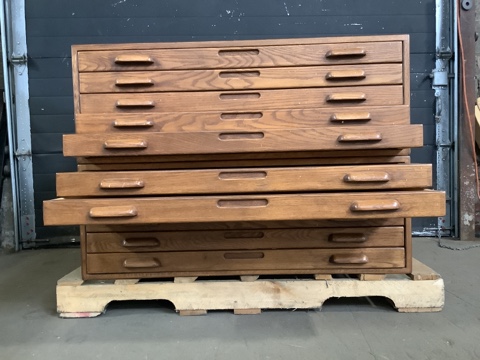 File Cabinet - 10 Drawer Oak Flat/Print Storage - Construction Junction