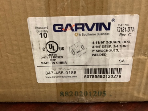 Hardware Electrical - Garvin Deep Outlet Box - LOT of 10 (Surplus ...