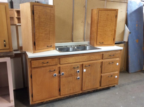 Kitchen Cabinet SET - Curly Maple 3PC w/ Countertop + Sink ...