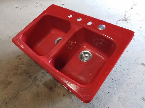 Kohler Red Cast Iron Two Bowl Kitchen Sink - Construction Junction