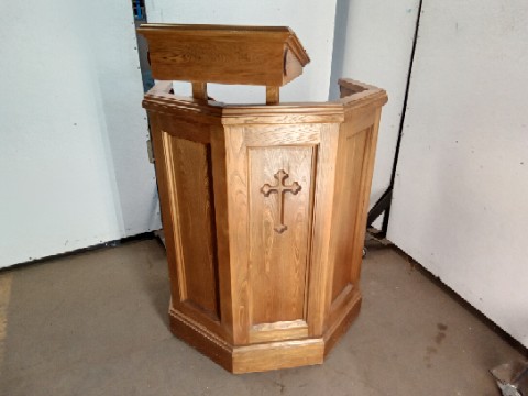 Podiums - Solid Oak Pulpit With Microphone - Construction Junction