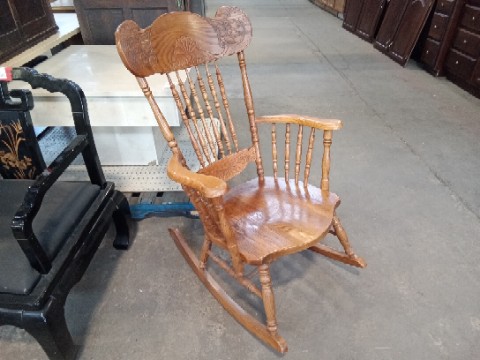 Seating Chair - Pressed Back Oak Rocking Chair - Construction Junction