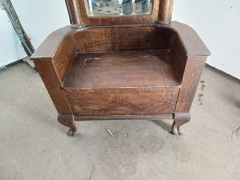 Seating Chair - Quarter Sawn Oak Hall Tree Coat Rack and Storage ...