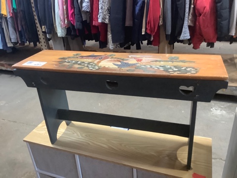 Seating Bench - Country Bench, With Rooster and Barn - Green ...